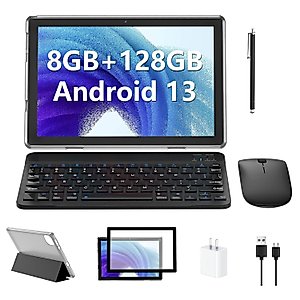 ECOPAD 2023 Android Tablet with Keyboard, Android 13 Tablet 8GB RAM 128GB ROM 1TB Expandable,10" Inch IPS 1280 * 800 Android Tablet with 2.4GHZ WiFi,BT 5.0 (Black)