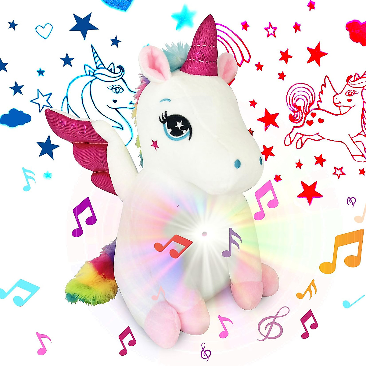 Unicorn Light Up Cutie, Musical Stuffed Animal & Night Light - Projector Plush Illuminating Stars & Cute Unicorns on The Wall - 7 Calm Melodies - Gift for Kids, Girls, Toddlers