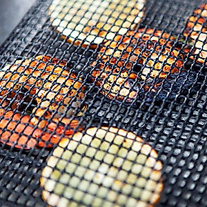 Oleex Non-Stick Large BBQ Grilling Bags + Basting Brush - Reusable PTFE Mesh Indoor Outdoor Charcoal Barbecue Grill Bag Accessories, Heat-Resistant Up to 500 F, Easy to Clean, Dishwasher-Safe