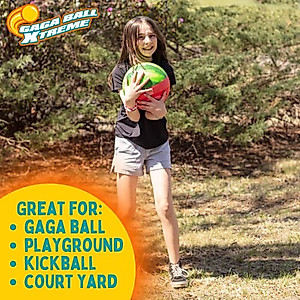SCS Direct Gaga Fruit Themed Playground Balls (2pk) (8.5 inches) w Air Pump- Durable Grip Rubber Pack for Recess Dodgeball, Kickball, Gagaball Play & School -Fun Kids Summer Camp Outdoor Toys & Gifts