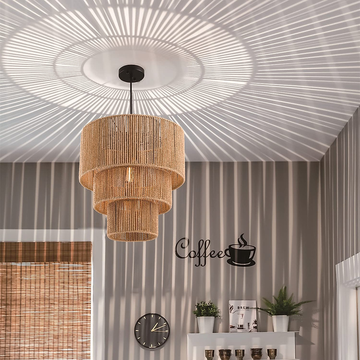 c cattleya 3-Tiered Large Farmhouse Chandelier Lighting, Natural Paper Rope Hanging Pendant Lights, Hand-woven Ceiling Light Fixture Chandeliers for Kitchen Dining Room Bedroom Hallway Entryway