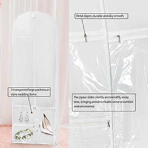 Wedding Dress Garment Bags for Hanging Clothes and Travel 70" Dress Bags for Gowns Long with Bride Tote Bag Suitable for Women Long Dress Down Fur,White