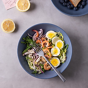 AmorArc 8.75‘’ Large Pasta Bowls, 42 ounce Wide Stoneware Bowls Set of 4 for Kitchen, Deep Bowls for Pasta/Salad/Fruit/Otmeal/Soup, Microwave&Dishwasher Safe-Matte Blue