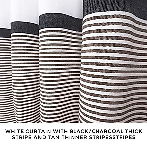 HALL & PERRY Modern Farmhouse Tassel Shower Curtain 100% Cotton Striped Fabric Shower Curtain with Tassels for Bathroom Decor - Tan, 72"x72"