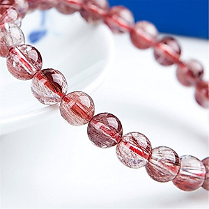 LiZiFang 8mm Natural Red Rutilated Quartz Crystal Round Bead Stretch Bracelet