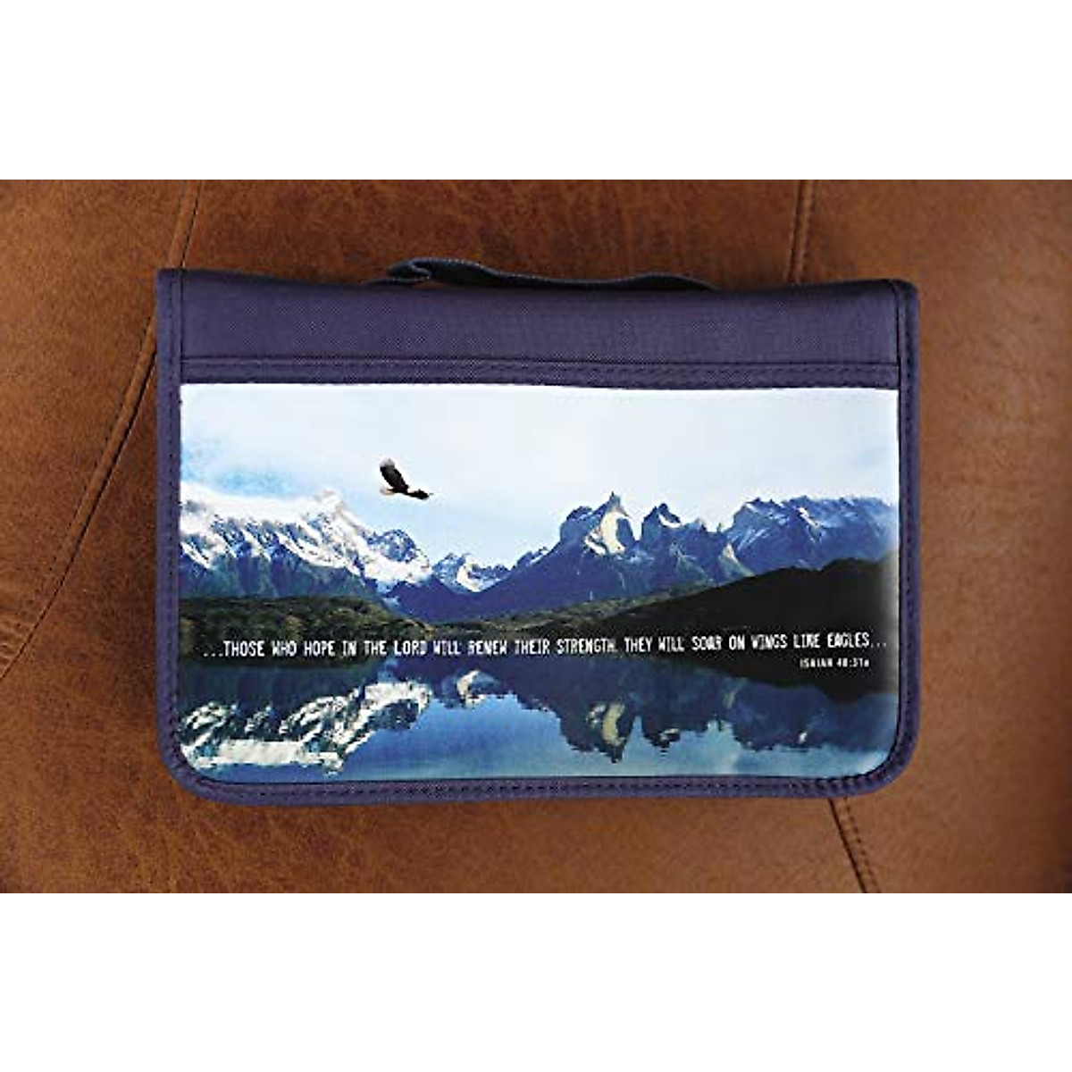 Isaiah 40:31 Eagle Bible Cover, Zippered, with Handle, Canvas, Navy, Large