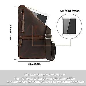 Men's Leather Sling bag Chest bag Crossbody Bag shoulder bag Genuine leather Crazy horse skin Backpack for men, Brown (BNX01021)