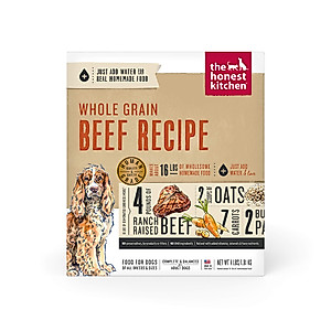 The Honest Kitchen Human Grade Dehydrated Whole Grain Dog Food – Complete Meal or Dog Food Topper – Beef 4 lb (makes 16 lbs)