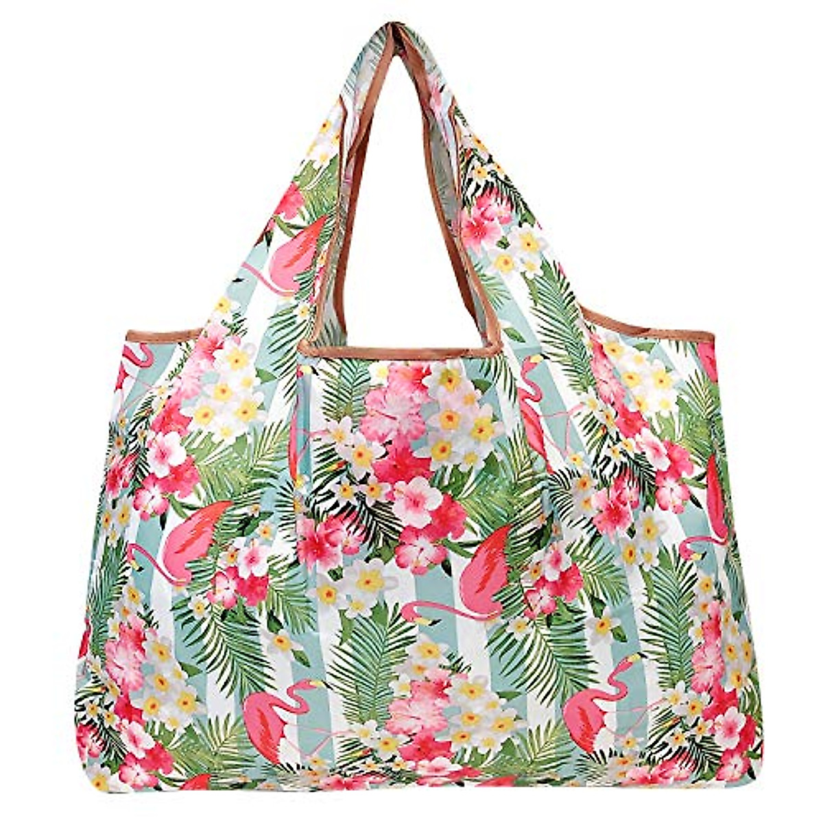 allydrew Large Foldable Tote Nylon Reusable Grocery Bags, 3 Pack, Aloha