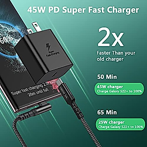 45W USB C Super Fast Charger, Pofesun USB C Wall Charger Super Fast Charging Block for Samsung Galaxy S23 Ultra/S23/S23+/S22 Ultra/S22+/Note 20/S20/S21,Galaxy Tab S7+/S8+,with 10ft 100W Cable-Black