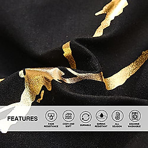 Holawakaka Black Gold Metallic Marble Duvet Cover Set Queen Size Foil Print Glitter Bedding Set (Black Queen, No Comforter)