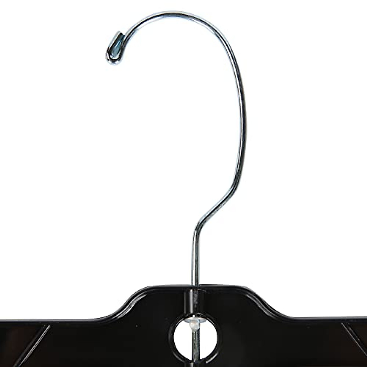 14 inch Black Plastic Skirt and Pants Hangers - Pack of 20 - with Chrome Swivel Hook/Hang Bar, Padded Clips - Great for Retail and Home Use - Holds Up to 6 Pounds