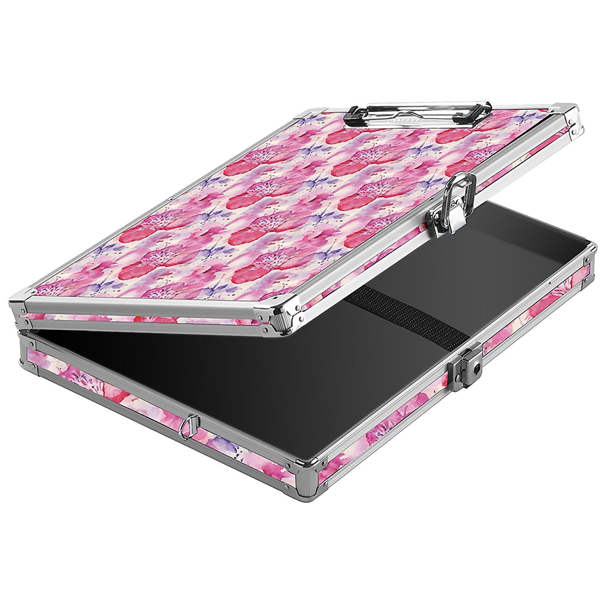 Vaultz Locking Clipboard with Storage - Heavy Duty Metal Clip Board Box Holds 8.5" x 11" Letter-Size Paper or Tablet Device - Key Lock, Floral Pink