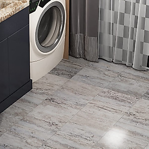 Livelynine 16-Pack Rustic Peel and Stick Floor Tile for Bathroom Flooring Waterproof Vinyl Flooring Stick on Floor Tiles for Kitchen Bedroom Peel and Stick Laminate Flooring Linoleum Tiles 12X12In