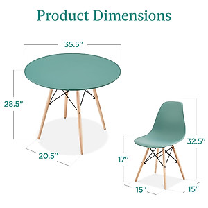 Best Choice Products 5-Piece Dining Set, Compact Mid-Century Modern Table & Chair Set for Home, Apartment w/ 4 Chairs, Plastic Seats, Wooden Legs, Metal Frame - Light Green/Oak