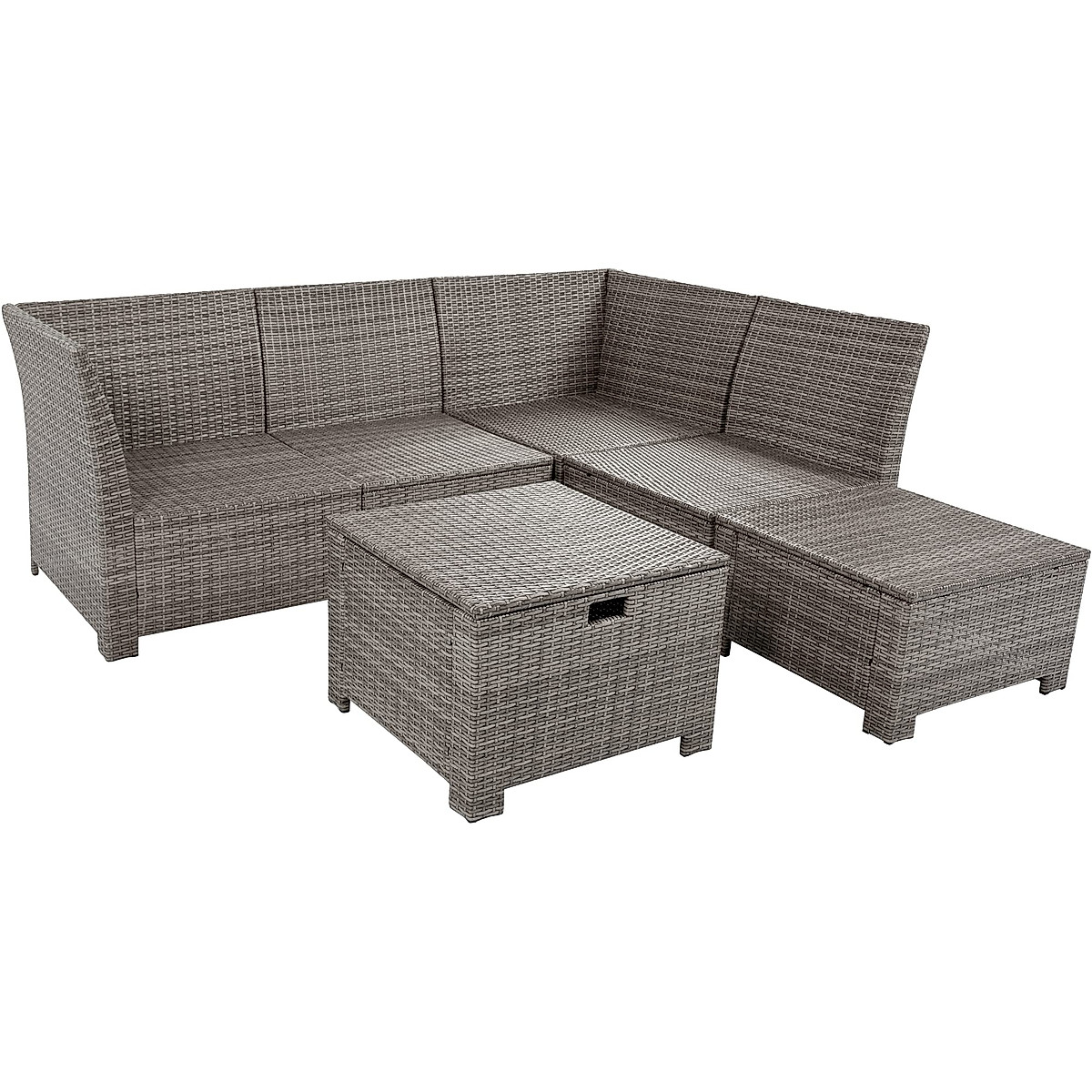 All Weather Outdoor Patio Rattan Sofa Set, 6-Piece UV Resistant PE Wicker Sectional Conversation Furniture Set with 2 Corner Chairs, 2 Single Chairs, 1 Ottoman and 1 Storage Table, Thick Cushions