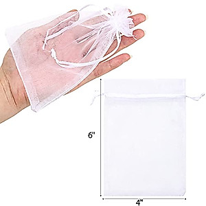 acDesign 200Pcs Organza Bags 4"x6" Jewelry Bags Drawstring White mesh gift bags for Candy Jewelry Makeup Pouches