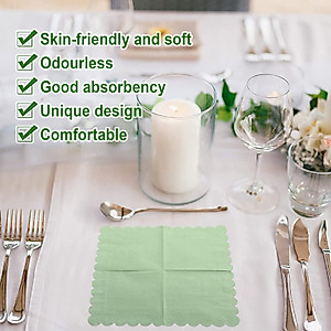 100 pcs Sage Green Napkins, Scalloped Napkins, Green Napkins, Sage Green Napkins Disposable, Sage Green Cocktail Napkins, Sage Green Paper Napkins 10 x 10 inches