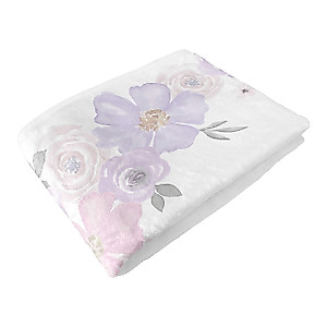 Sweet Jojo Designs Watercolor Floral Girl Milestone Blanket Monthly Newborn First Year Growth Mat Baby Shower Memory Keepsake Gift Picture - Lavender Purple, Pink and Grey Boho Shabby Chic Rose Flower