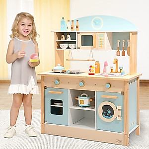 ROBUD Wooden Play Kitchen Set for Kids Toddlers, Toy Kitchen Gift for Boys Girls, Age 3+