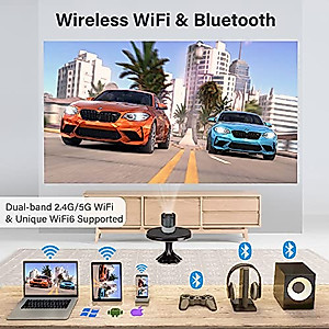 Native 1080P Portable Projector, Mini 5G WiFi Projector with Android 9.0, Smart Bilateral Bluetooth Projector for Wireless Phone Connection, Support 4K Outdoor Movie,Dolby Audio Home Theater,HDMI USB