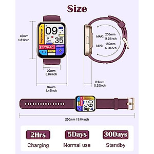 RUIMEN Smart Watches for Women Men (Answer/Make Calls) Compatible with iPhone/Android Phones, 2023 Ver. 1.85" HD Screen Fitness Tracker Heart Rate Monitor 100+ Sports Tracker Watch Waterproof (Purple)