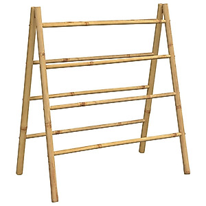 vidaXL Double Bamboo Towel Ladder with 4 Rungs - Freestanding Bathroom Storage Rack - Water-Resistant Design - Easy to Clean
