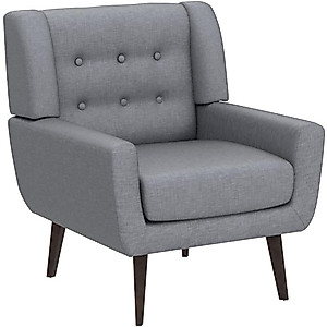 UIXE Comfy Arm Accent Chairs for Bedroom, Mid Century Modern Armchair Living Room Sofa Chair with Wooden Legs, Linen Fabric Button Tufted Upholstered Reading Chair for Home Office (Gray)