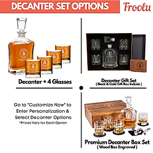 Personalized Military Whiskey Decanter Set - Custom Engraved Decanter & 4 Scotch Glasses - Army, Navy, Air Force, Coast Guard - Active Duty & Veterans