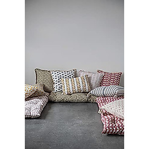 Creative Co-Op Cotton Printed Lumbar Embroidery & French Knots Pillow, Multicolored