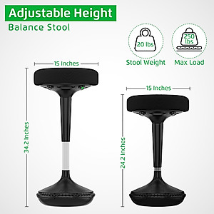 Wobble Stool Standing Desk Chair Ergonomic Tall Adjustable Height sit Stand-up Office Balance Drafting bar swiveling Leaning Perch Perching high swivels 360 Computer Adults Kids Active Sitting Black