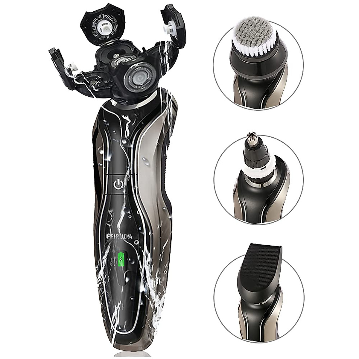 Electric Razor for Men 4 in 1 Head Shaver Grooming Kit Cordless Rechargeable Waterproof Rotary Shaver with Nose Hair Trimmer& Sideburns Trimmer &Facial Cleansing Brush FEIPUDA