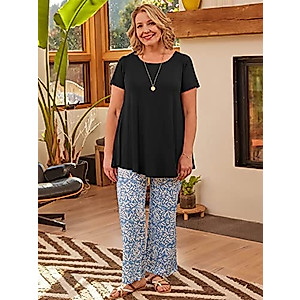 LARACE Plus Size Tops for Women Short Sleeve Shirts Casual Summer Clothes Round Neck Tunics for Leggings (3X, Black)