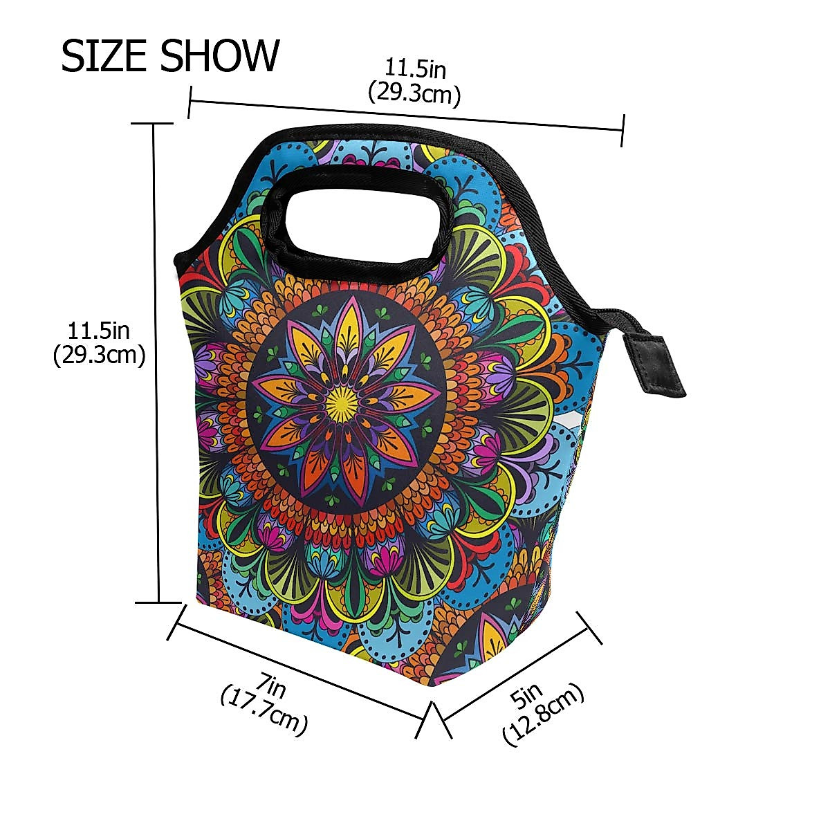 Lunch Bag Indian Flower Mandala Design Lunch Box Tote Handbag for Adult Men Women Kids Boys Girls Zipper Insulated Lunchbox Cooler Bag Decor