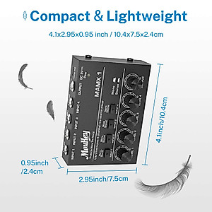 Moukey Mini Audio Mixer Line Mixer, DC 5V, 4-Stereo Ultra, Low-Noise 4-Channel for Sub-Mixing, for Small Clubs or Bars, As Guitars, Bass, Keyboards Mixer, 2021 New Version-MAMX1