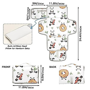 Bulletgxll Donut Panda Portable Diaper Changing Pad Waterproof Changing Pad with Baby Tissue Pocket and Magic Stick for Newborn Baby.