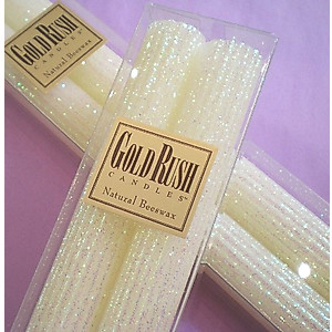 12 Inch Natural Beeswax Glitter Candles, White Lotus, Boxed Set of 2 Candles
