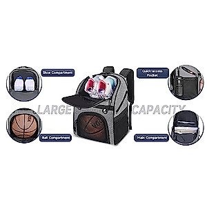 Basketball Bag, Basketball Backpack with Ball Compartment Basketball Accessories Large Capacity Basketball Equipment Bag Soccer Bag Sports Gym with Shoe Compartment Fits Soccer & Volleyball Football