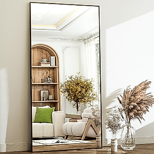 GLSLAND 71"x31" Full Length Mirror Extra Large Hanging or Leaning Rectangle Mirror Aluminum Alloy Thin Frame Bedroom Floor Dressing,Black