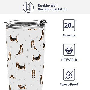 Dog Basset Hound Tumbler with Lid and Straws Insulated Travel Mug Stainless Steel Coffee Cup Double Wall Vacuum Tumblers Water Cup for Office Men Women Tea 20oz Gifts