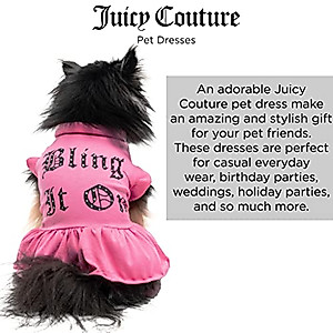 Juicy Couture Bling it On Cheer Dog Dress – Pullover Design Puppy Shirt with Elasticated Waistline and Flared Skirt, Doggie Clothes for Convenient Bathroom Breaks, X-Small (2-4 lbs.)