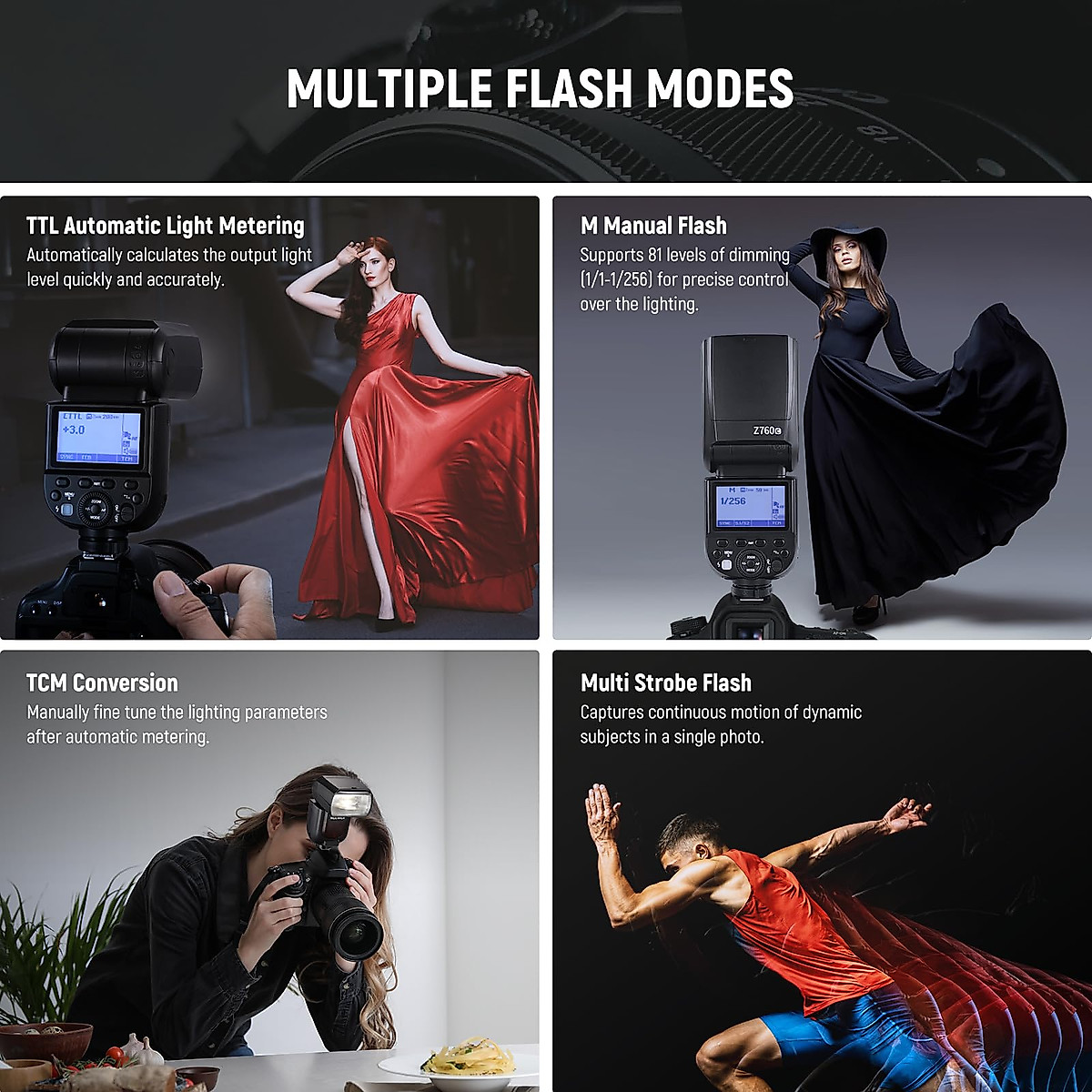 NEEWER Z760-C TTL Flash Speedlite Compatible with Canon DSLR Cameras, 76Ws GN60 2.4G 1/8000s HSS Speedlight, TCM Conversion, 7.4V/2600mAh Lithium Battery Charger Set, 480 Full Power Flashes