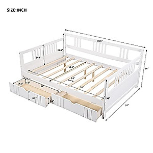 HYC Wood Full Size Daybed with Drawers Storage, Teens Adults Dual Use Sofa Bed for Bedroom, White