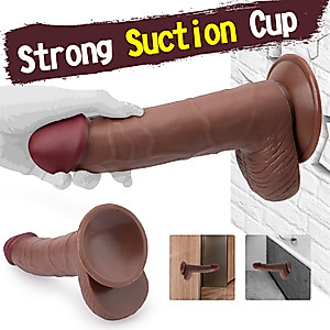 Realistic Big Dildos, 8.5 inch Adult Sensory Sex Toys with Suction Cup, Body-Safe Material Sex Toys for Women and Men(Brown)