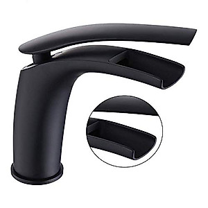 ShiSyan Y-LKUN Faucet Pretty Full Copper Waterfall Wash Basin Counter Basin Bathroom Cabinet Bathroom Faucet Single Hole Faucet Nordic Black Paint Durable