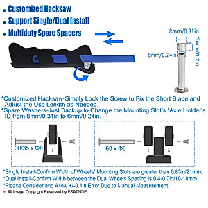 FSATNDE Luggage Suitcase Replacement Wheels Set of 4 PU Bearing Wheels-Install Width 0.8in/21mm with 3 Size Axles and Hacksaw for Trolley Bag Drawbar Box Smooth Rolling Repair(60x18mm)