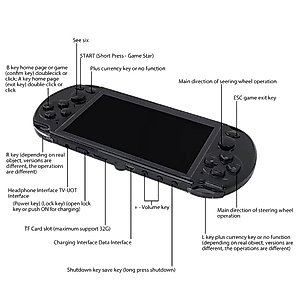 (Black) 5.1'' 8GB Retro Handheld Game Console Portable Video Game with Memory Built in 8GB, Support TF Card Expansion to 32GB