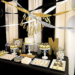 White Black Gold Silver Crepe Paper Streamers 6 Rolls for Party Streamers Decorations Birthday Wedding Baby Bridal Shower Backdrop Craft Supplies (1.8 Inch x 82 Ft/Roll，492ft )