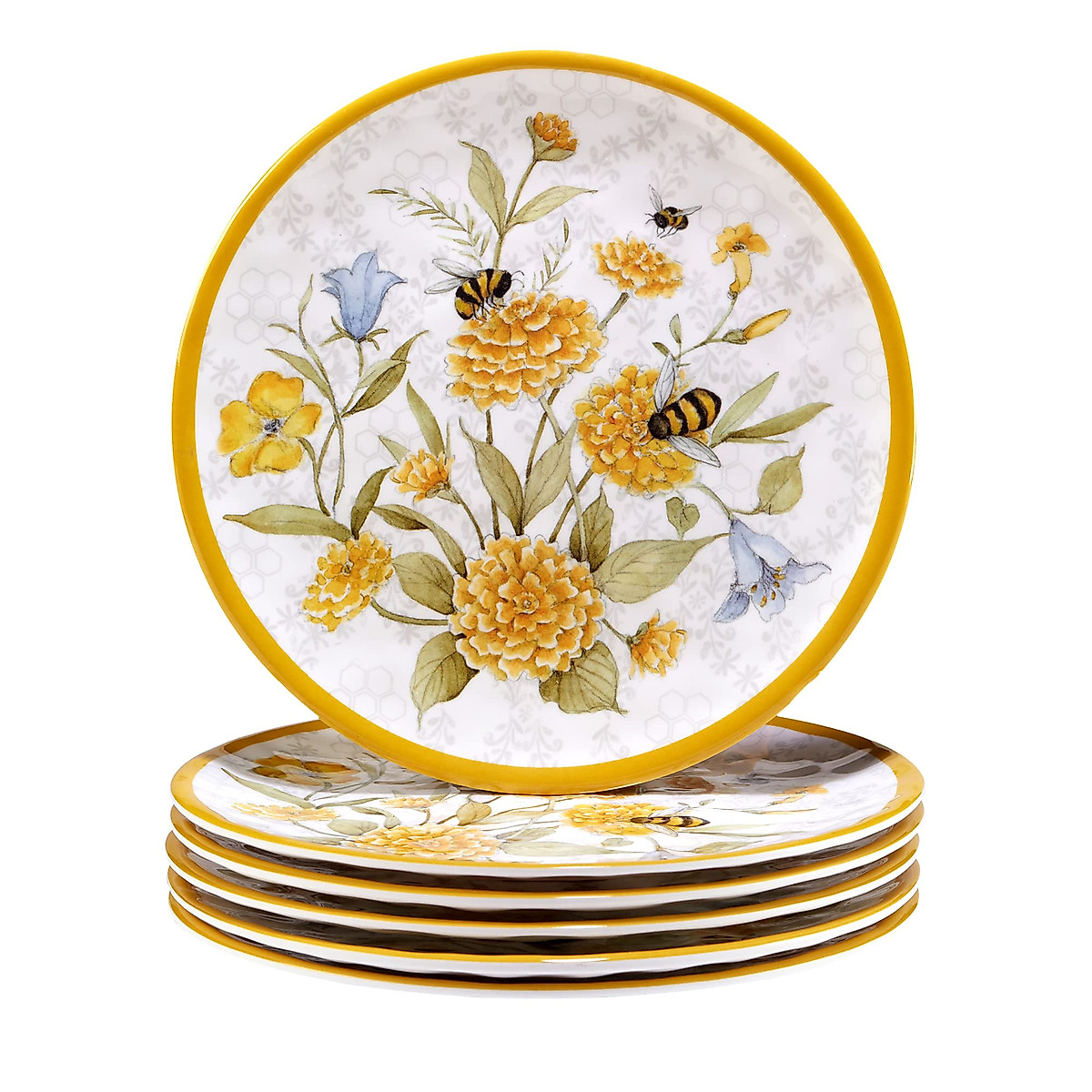 Certified International Bee Sweet 9" Melamine Salad/Dessert Plates, Multicolor, Medium, Set of 6