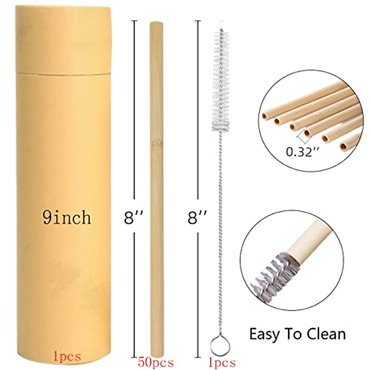 50pcs-100% Natural Bamboo straw Reusable Bamboo Drinking Straws Eco-friendly Biodegradable straws|1pcs Storage Box |1pcs Cleaning Brushes